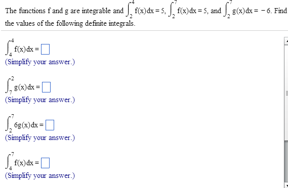 Solved The functions f and g are integrable and (x)dx= 5, J2 | Chegg.com