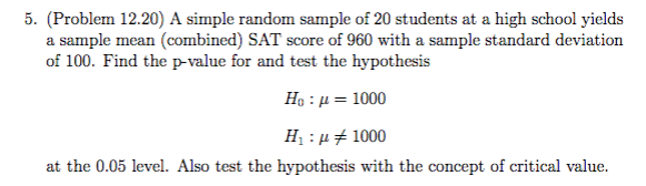 Solved A simple random sample of 20 students at a high | Chegg.com