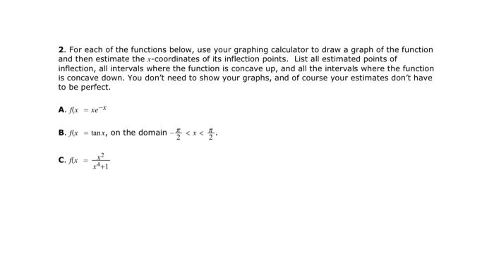 Solved For each of the functions below, use your graphing | Chegg.com