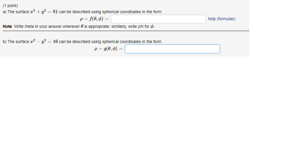 Solved 1 Point A The Surface X2 Y2 81 Can Be Described