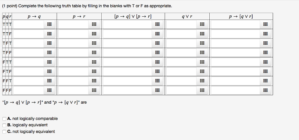 Solved (1 point) Complete the truth table and determine | Chegg.com