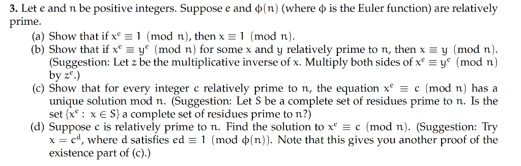 Solved Let e and n be positive integers. Suppose e and (n) | Chegg.com