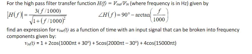 Solved For the high pass filter transfer functionH(f) = | Chegg.com
