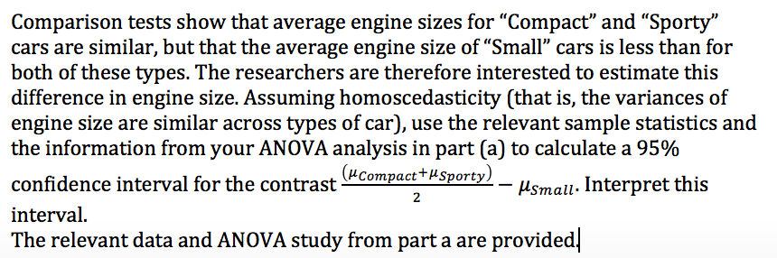 Solved Comparison tests show that average engine sizes for | Chegg.com