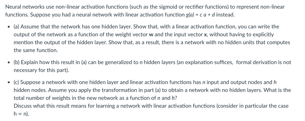 Solved Neural networks use non-linear activation functions | Chegg.com