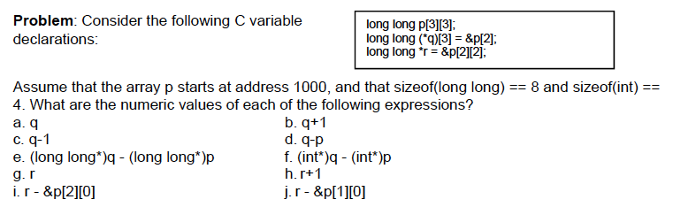 Solved Consider The Following C Variable Declarations