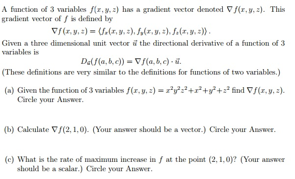 Solved A function of 3 variables f(x, y, z) has a gradient | Chegg.com