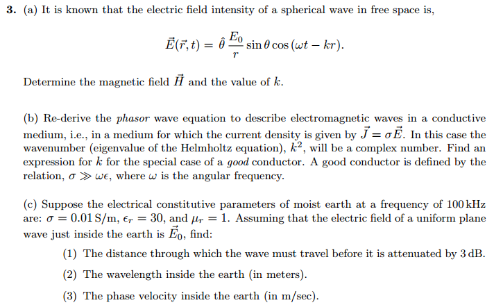 Solved It is known that the electric field intensity of a | Chegg.com