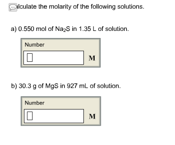 Solved Calculate the molarity of the following solutions, | Chegg.com