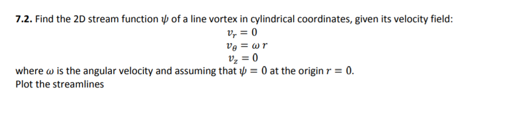 Solved 7.2. Find the 2D stream function ψ of a line vortex | Chegg.com
