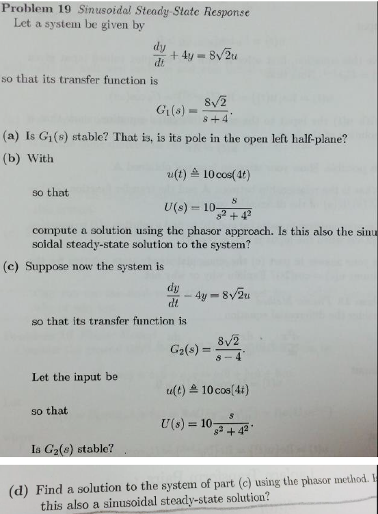 Solved Sinusoidal steady-state Response Lot a system be | Chegg.com