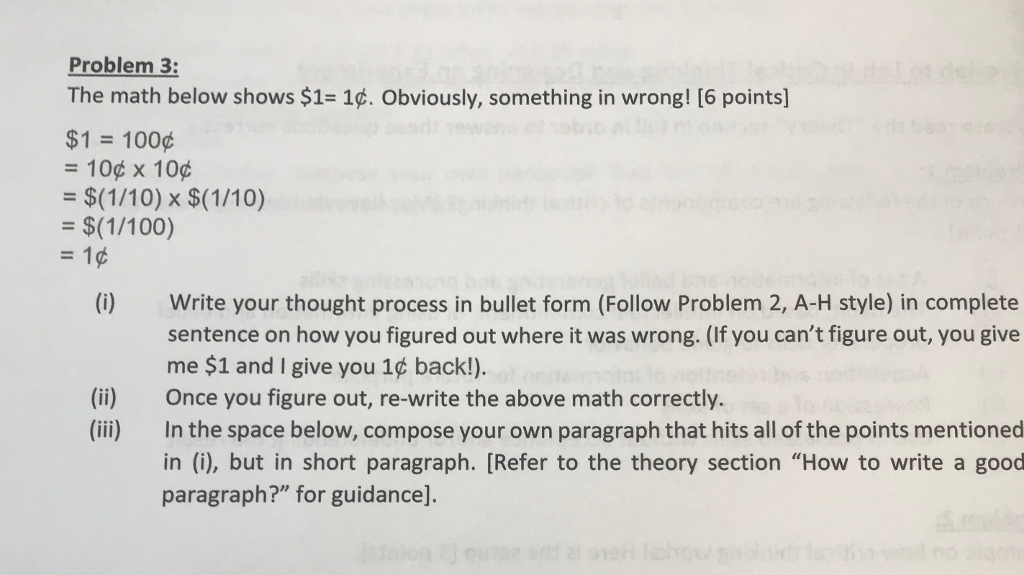 Solved Problem 3: The math below shows $1-1¢. Obviously, | Chegg.com