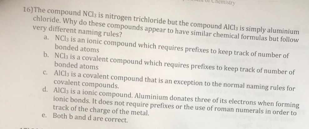 Solved The compound NCl_3 is nitrogen trichloride but the | Chegg.com