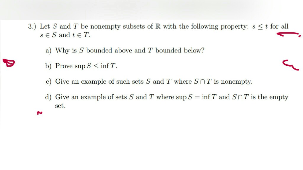 Solved 3.) Let S and T be nonempty subsets of R with the | Chegg.com