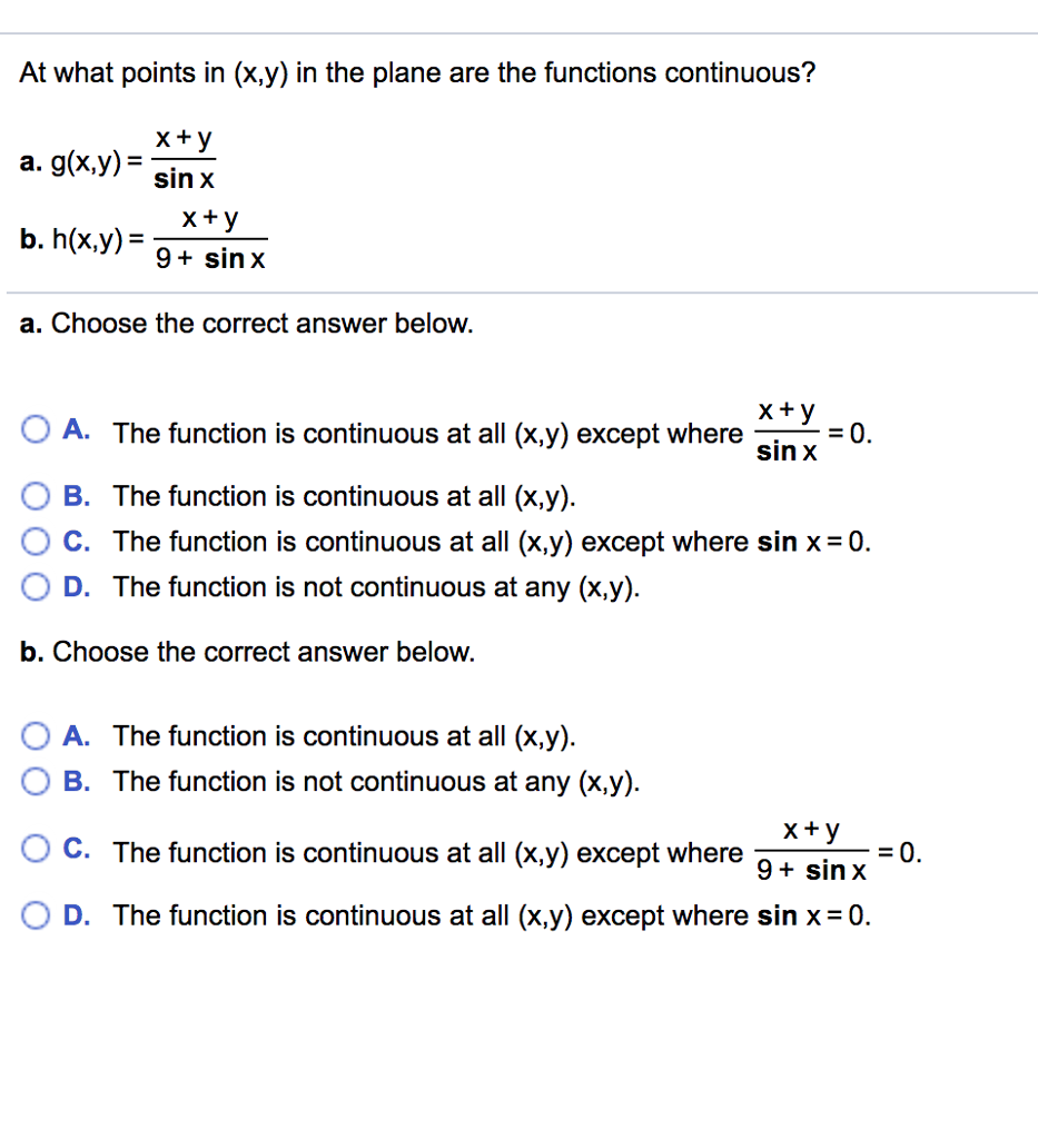 Solved At what points in (x,y) in the plane are the | Chegg.com