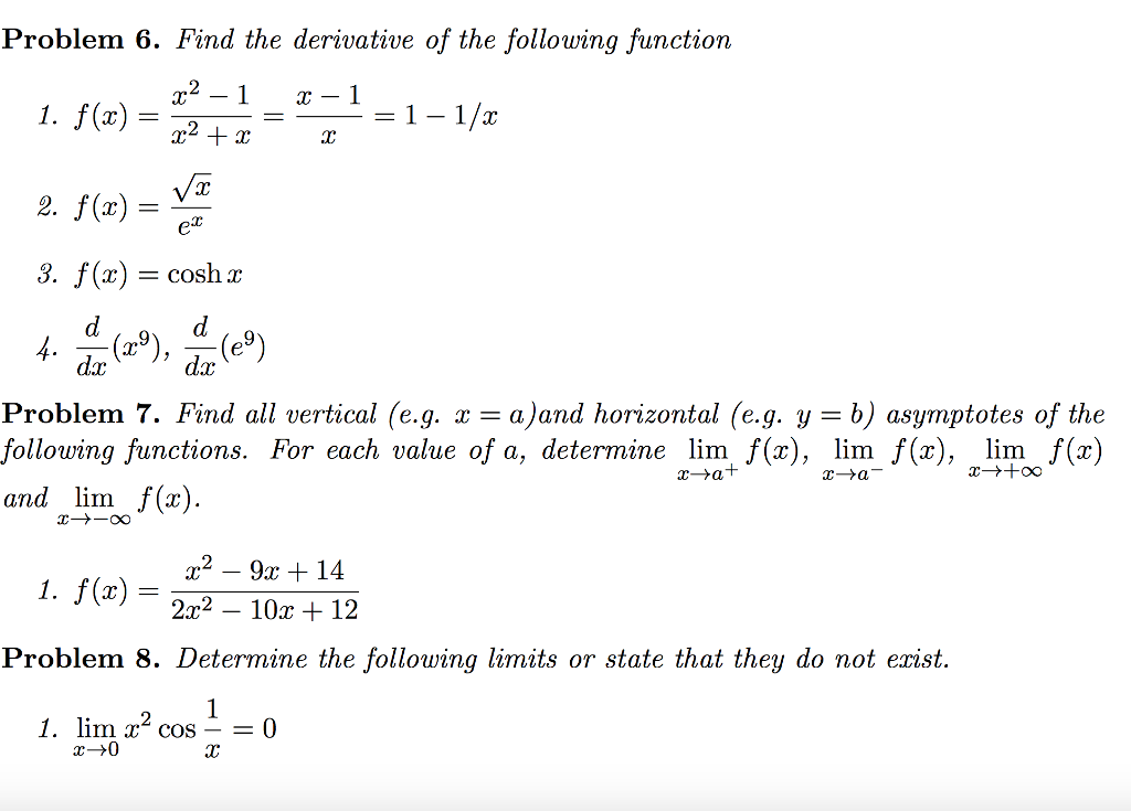 Solved Problem 6. Find the derivative of the following | Chegg.com