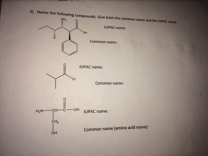 Solved Name of the following compounds. Give both the common | Chegg.com
