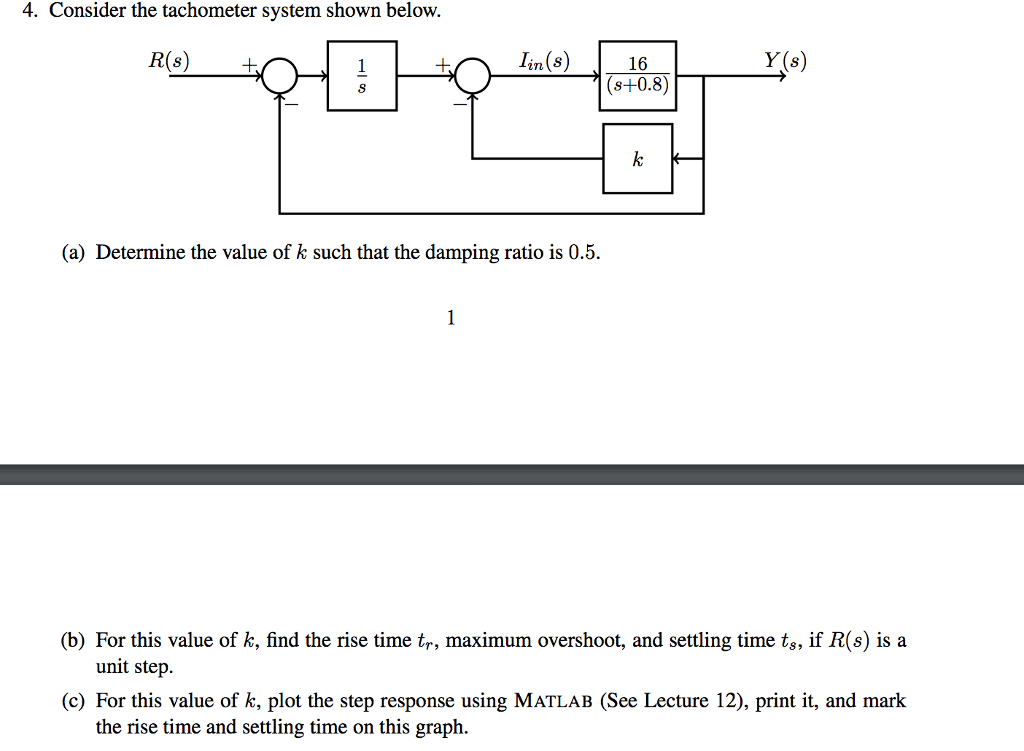 Solved 4. Consider the tachometer system shown below. R(s) | Chegg.com