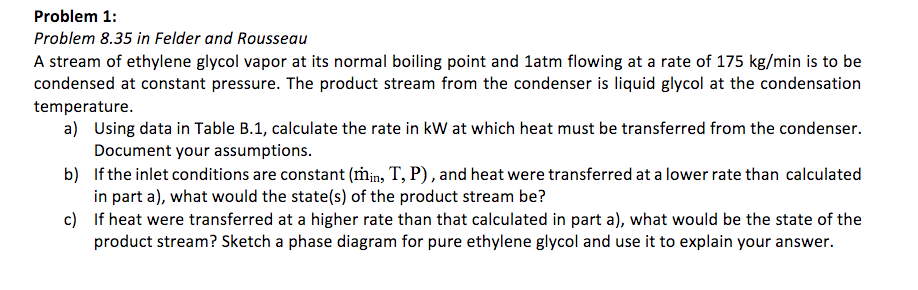 Solved Problem 1: Problem 8.35 in Felder and Rousseau A | Chegg.com