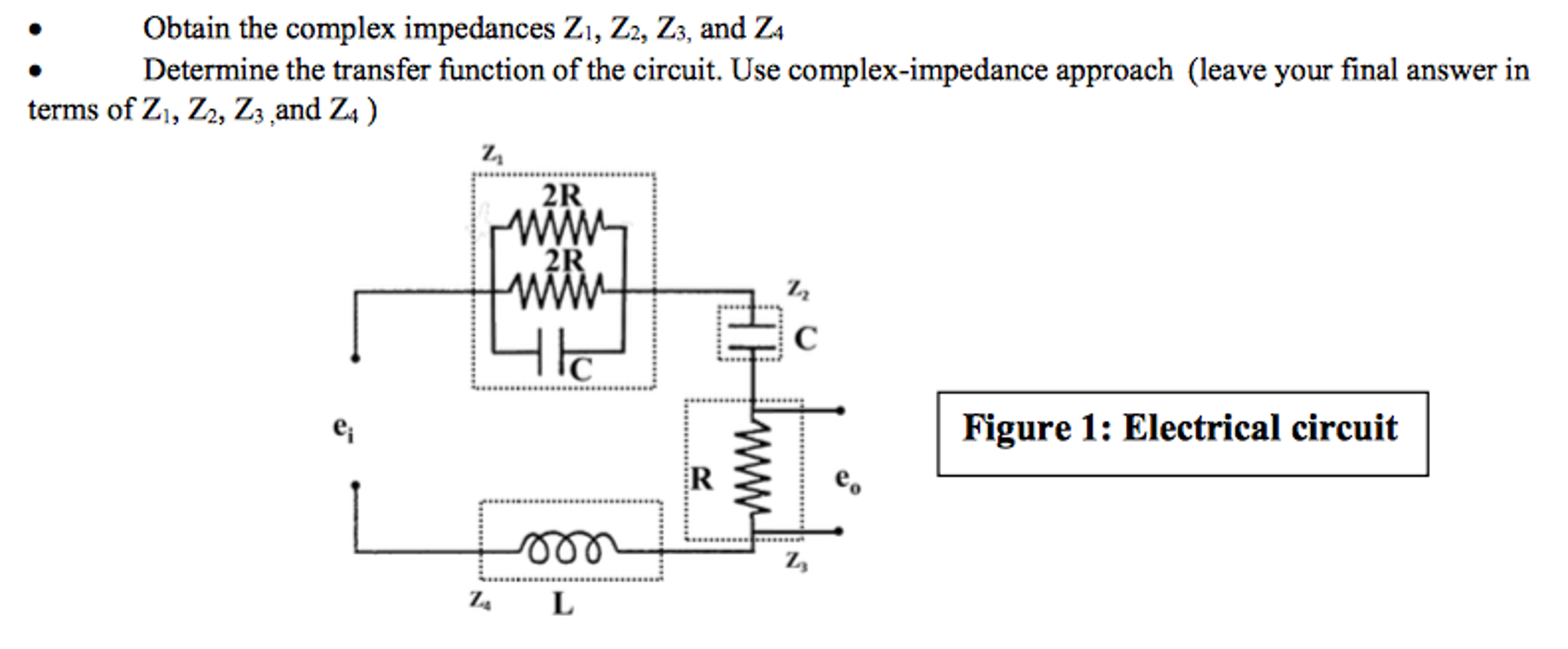 Solved Obtain the complex impedances Z_1, Z_2, Z_3, and Z_4 | Chegg.com