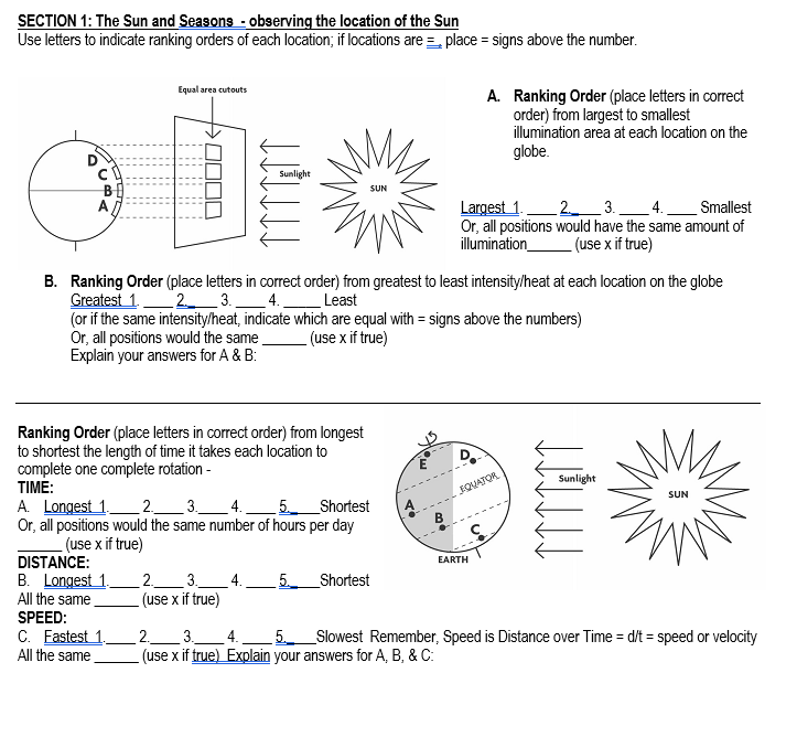 Solved SECTION 1: The Sun and Seasons - observing the | Chegg.com