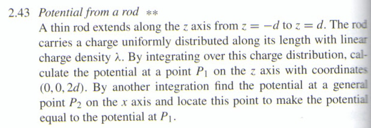 Solved Potential from a rod A thin rod extends along the z | Chegg.com