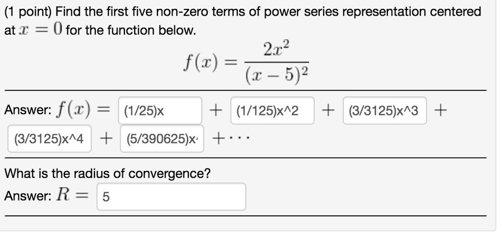 Solved Find the first five non-zero terms of power series | Chegg.com