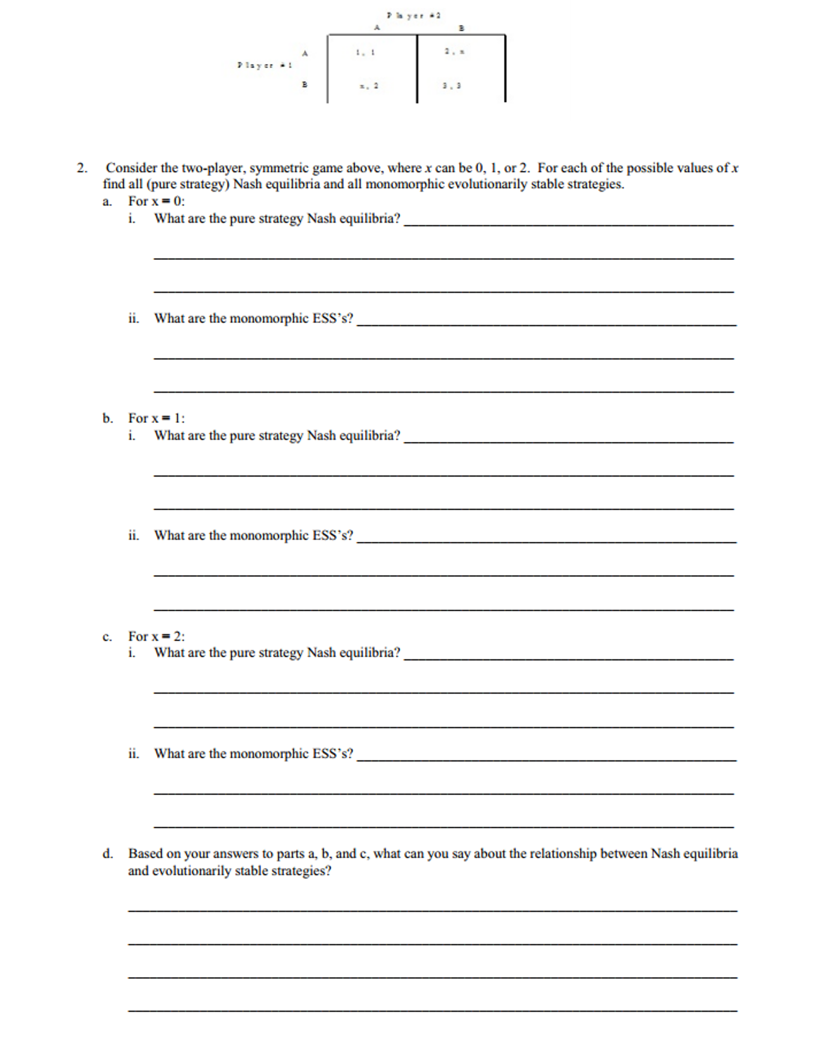 Consider the two-player, symmetric game above, where | Chegg.com