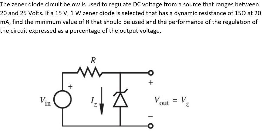 Solved The zener diode circuit below is used to regulate DC | Chegg.com