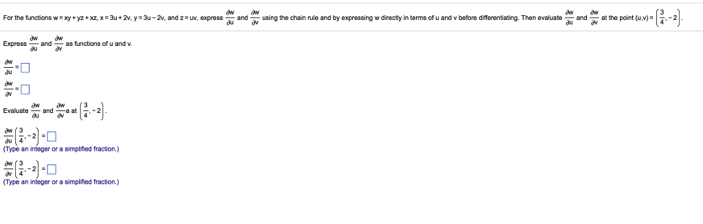 Solved For the functions wExy *yz*xzX*3u*2V. y-3u-2v, and z | Chegg.com