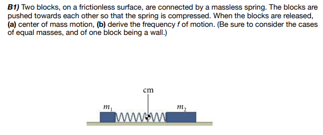 Solved B1) Two blocks, on a frictionless surface, are | Chegg.com