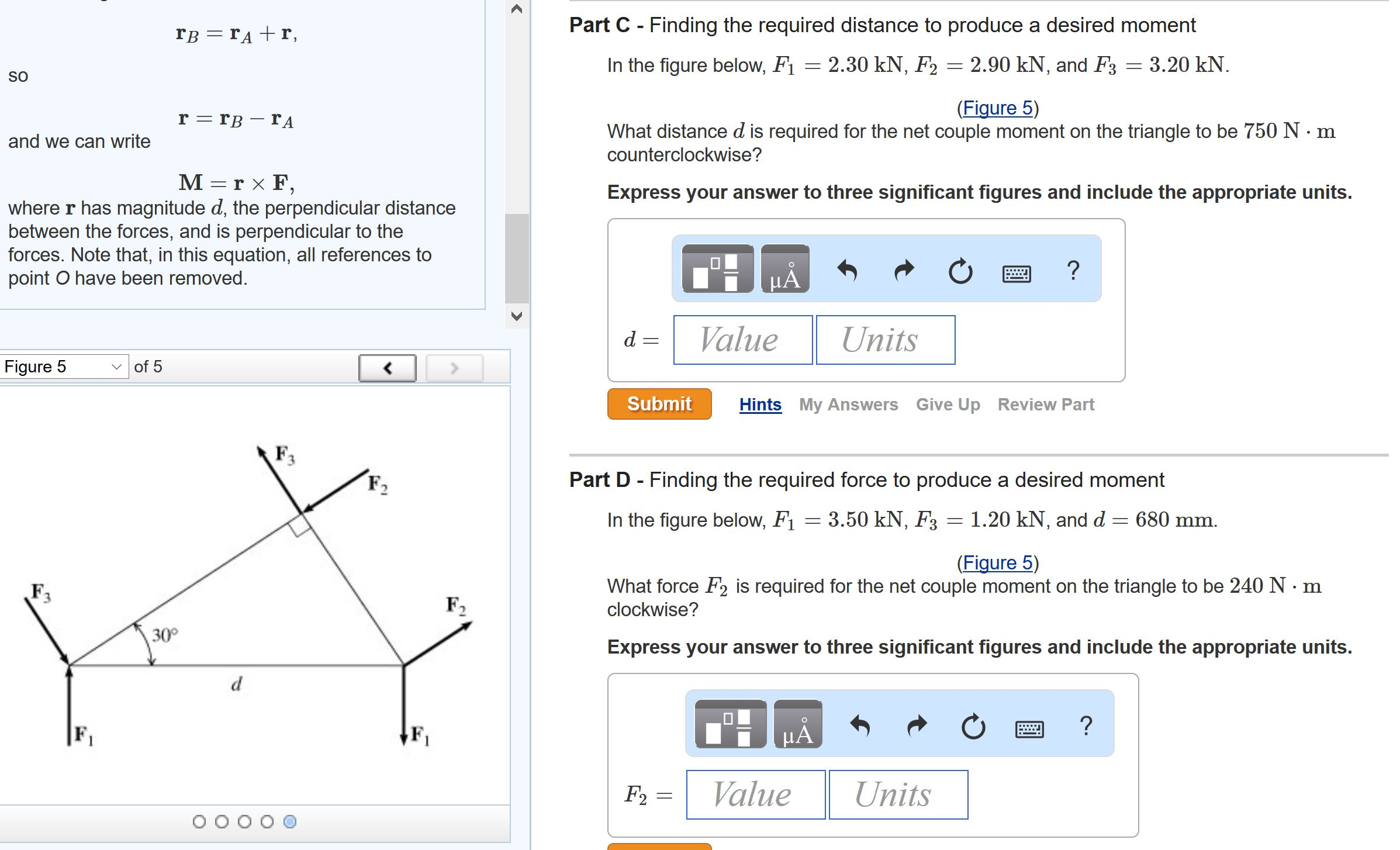 Solved M = r x F, where r has magnitude d, the perpendicular | Chegg.com