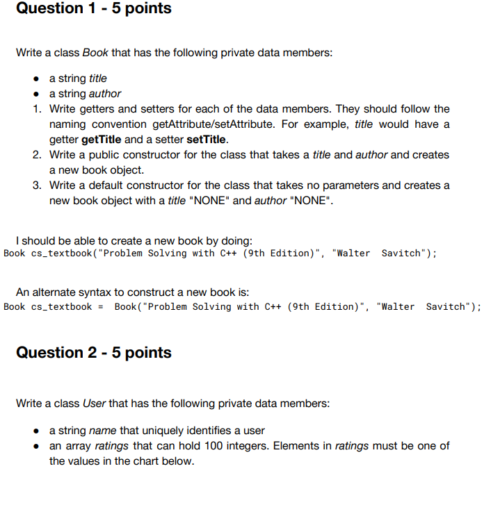Solved Question 1 - 5 points Write a class Book that has the | Chegg.com