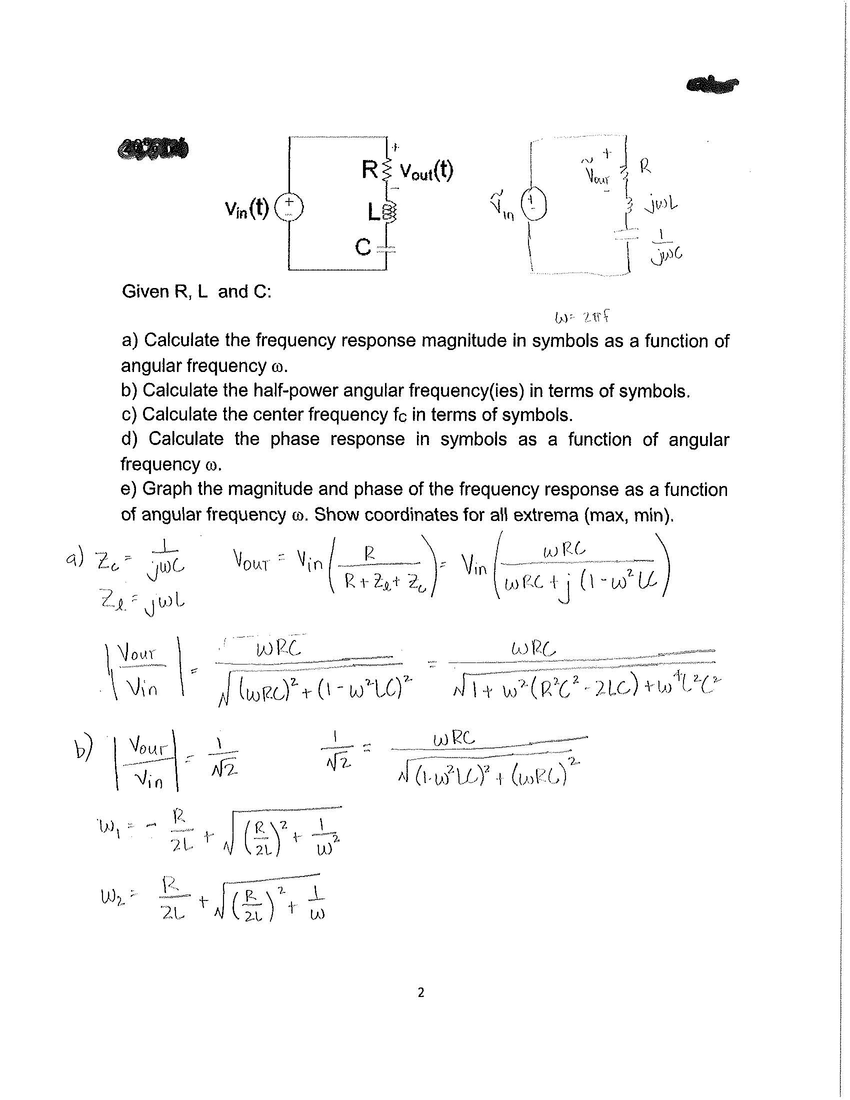 Solved R^ Vout(t) Given R, L and C: a) Calculate the | Chegg.com