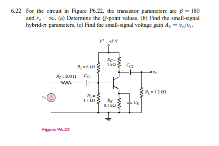 Solved For the circuit in Figure P6.22, the transistor | Chegg.com