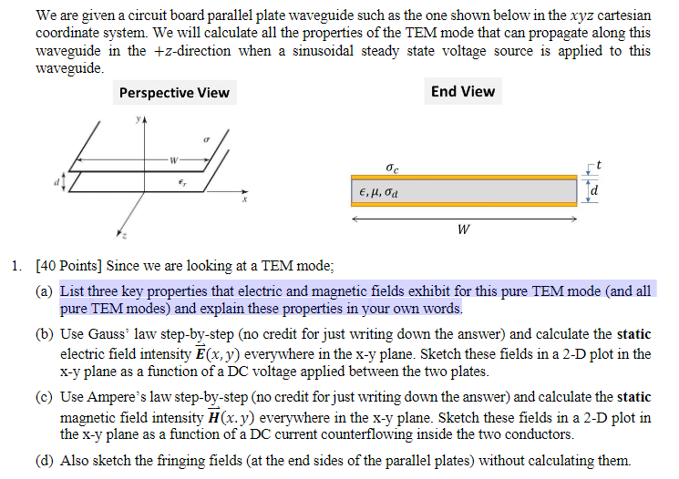 Solved We are given a circuit board parallel plate waveguide | Chegg.com
