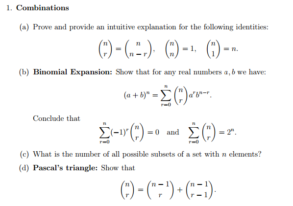 Solved 1. Combinations (a) Prove and provide an intuitive | Chegg.com