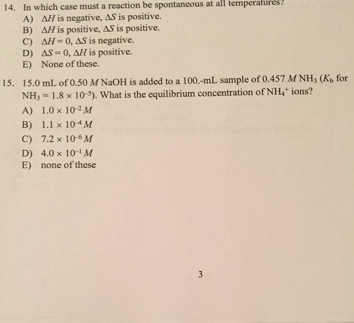 14. In which case must a reaction be spontaneous at | Chegg.com