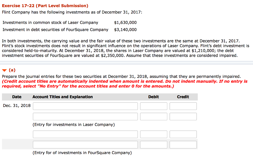 Solved Exercise 17-22 (Part Level Submission) Flint Company | Chegg.com