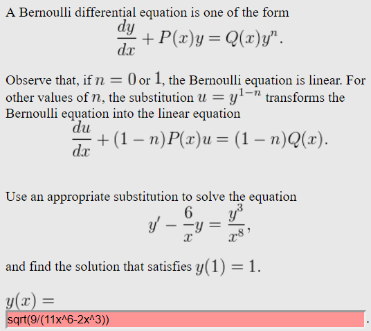 Solved A Bernoulli differential equation is one of the form | Chegg.com
