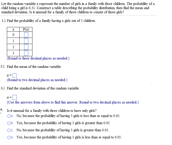 Solved Let The Random Variable X Represent The Number Of