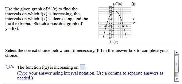 Solved Use the given graph of f'(x) to find the intervals on | Chegg.com