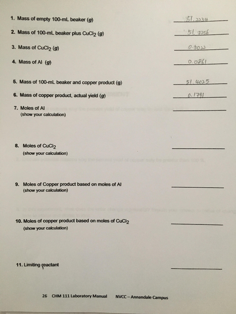 Solved Mass of empty 100-mL beaker (g)_____ Mass of 100-mL | Chegg.com