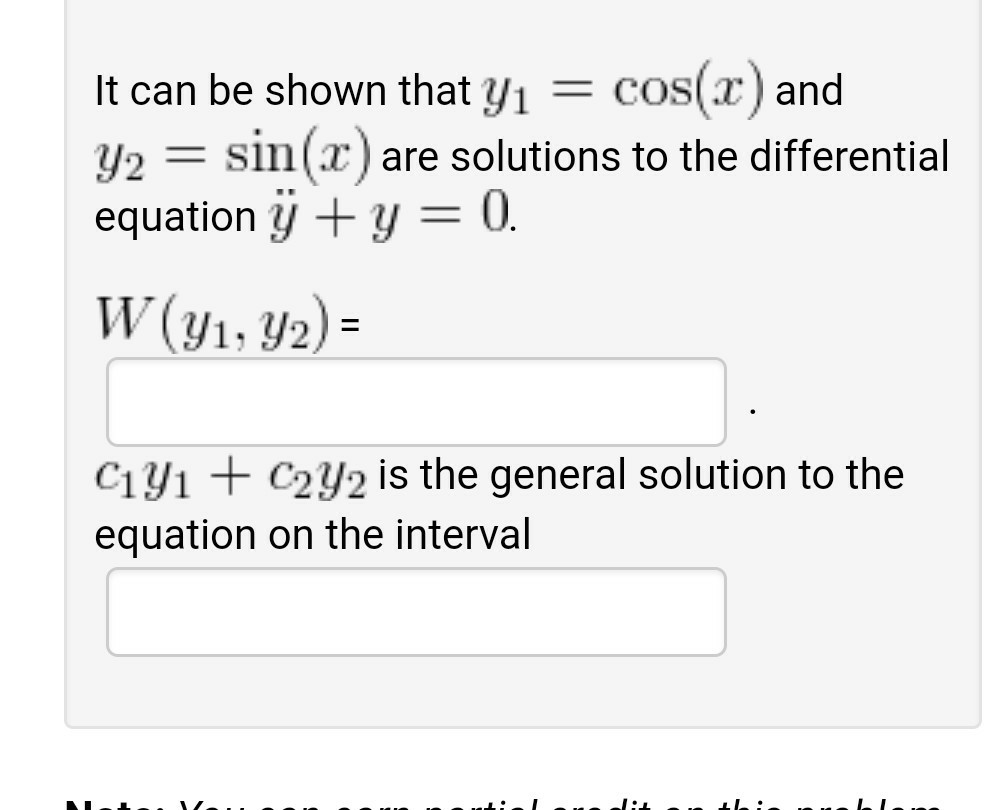 Solved cos(x) and It can be shown that Y1 Y2 sin (x) a | Chegg.com