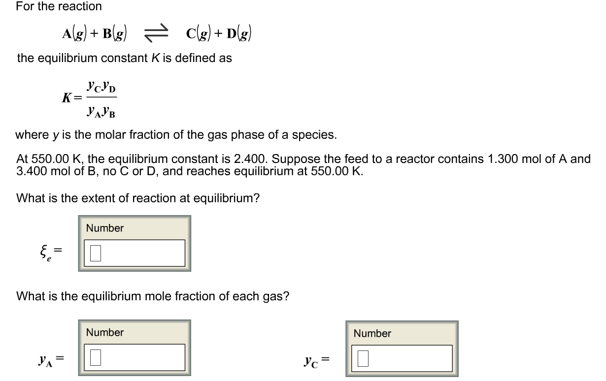 Solved For the reaction the equilibrium constant K is | Chegg.com