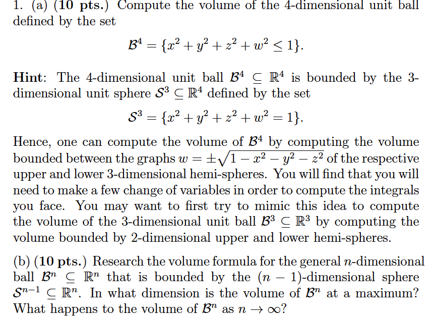 Compute the volume of the 4-dimensional unit ball | Chegg.com