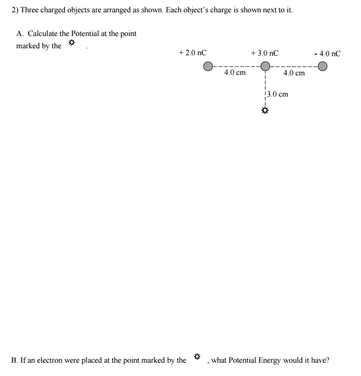 Solved 2) Three charged objects are arranged as shown. Each | Chegg.com