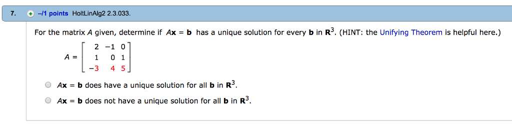 Solved 7. -/1 points HoltLinAlg2 2.3.033 For the matrix A | Chegg.com