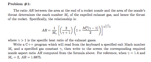 Solved The ratio AR between the area at the end of a rocket | Chegg.com