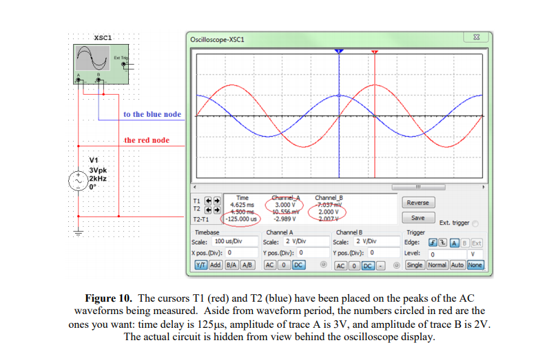 Solved xsci 3 Oscilloscope-XSC1 to the blue node the red | Chegg.com